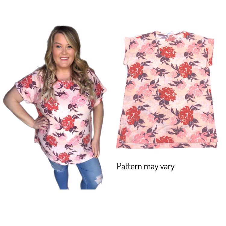 Leah Short Sleeve Tunic - Coral Floral – LulaRoe Leslye and Kim